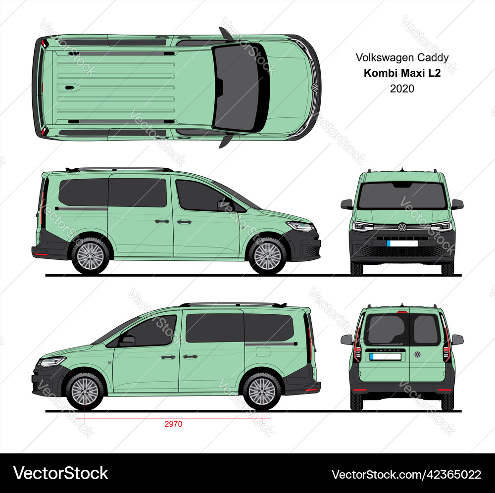 Vw caddy kombi maxi green van 2020 Royalty Free Vector Image