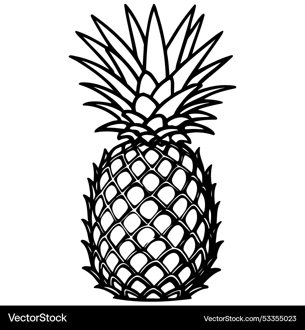 Cartoon pineapple ink hand drawn line Royalty Free Vector