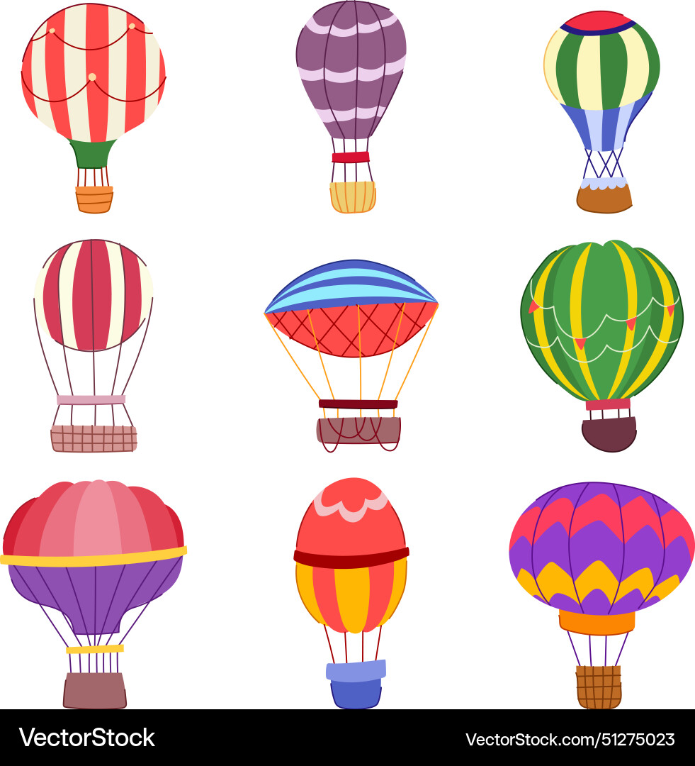 Hot air balloon set cartoon Royalty Free Vector Image