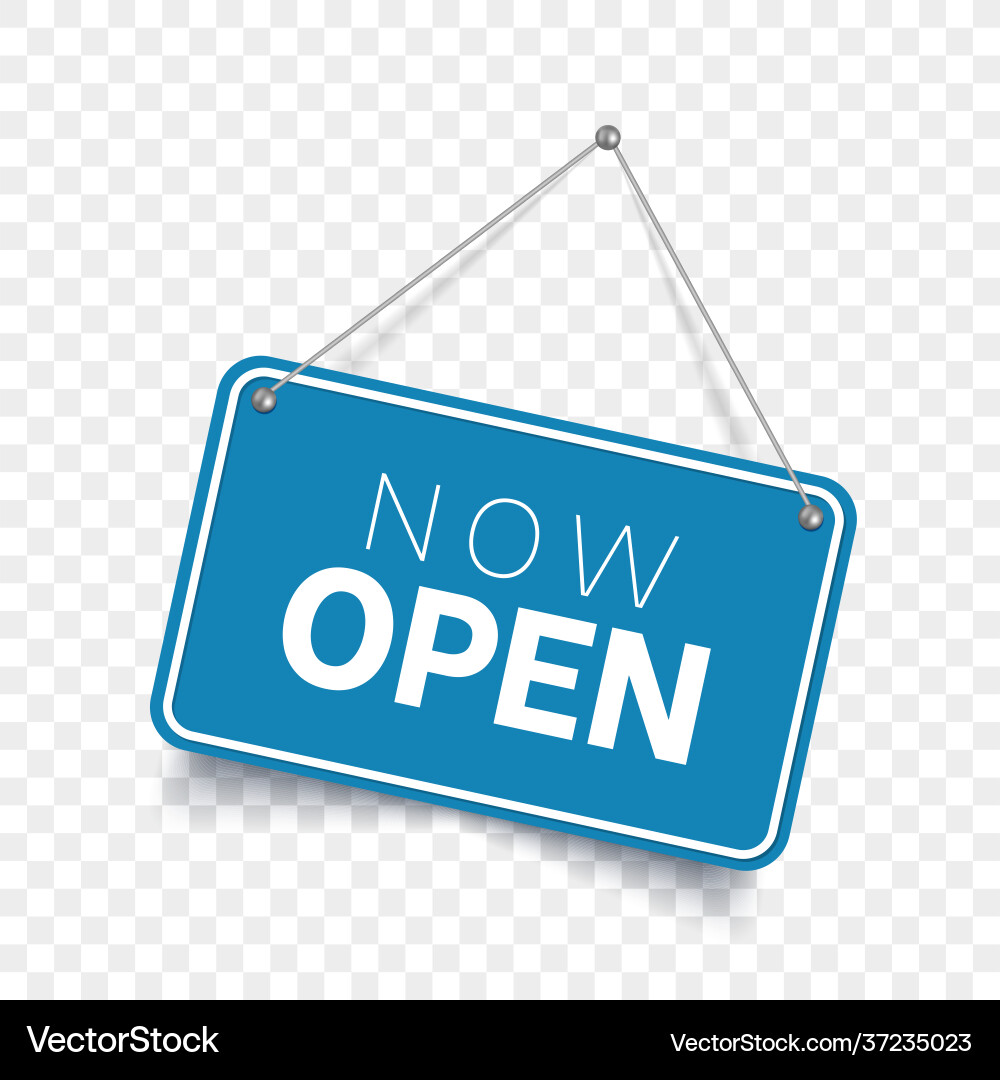 Now open blue signboard Royalty Free Vector Image