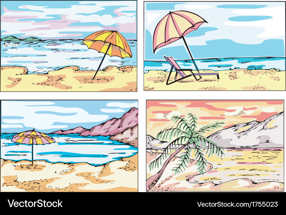 Sunny beach sketches Royalty Free Vector Image