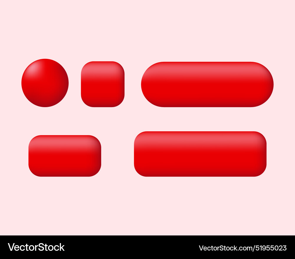 Unique 3d red buttons collection matted shaped Vector Image