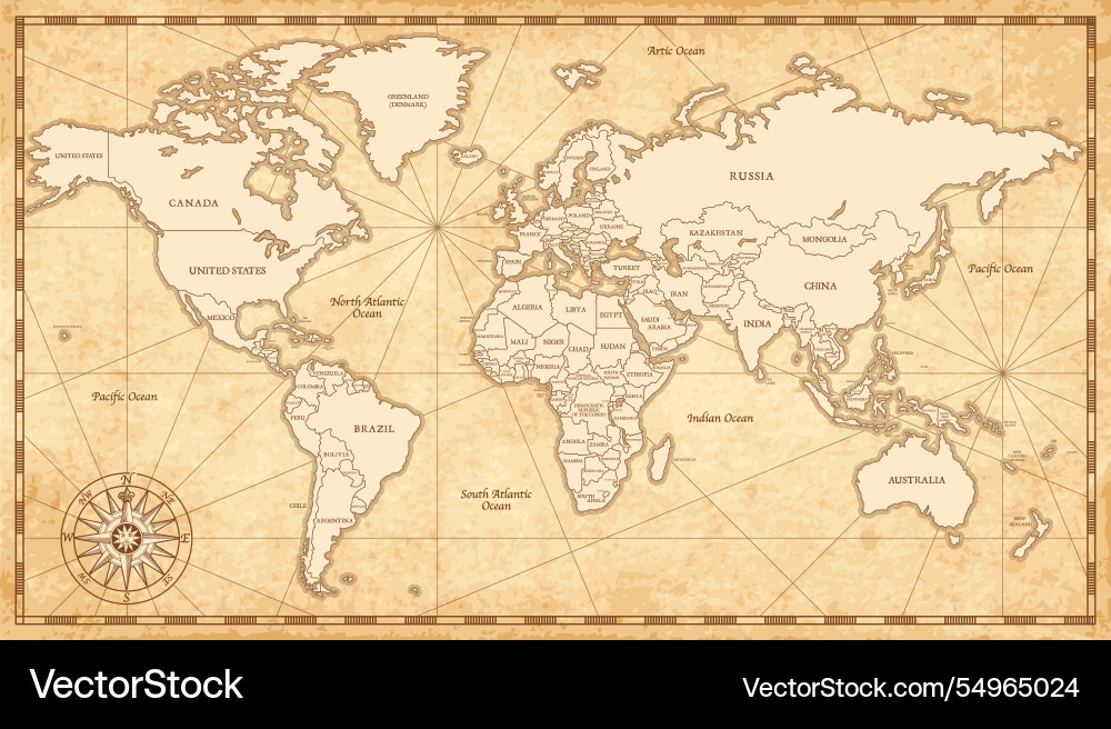 Antique World Map Royalty Free Vector Image - VectorStock