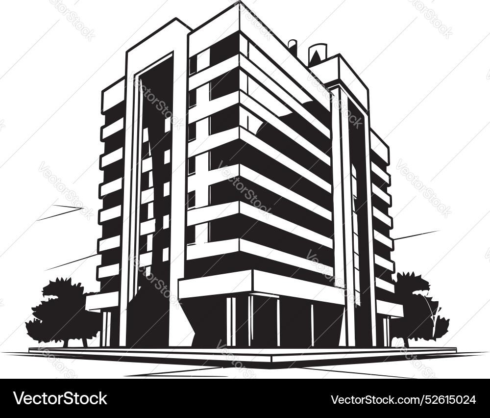 Ebony apartment complex sketch building design Vector Image