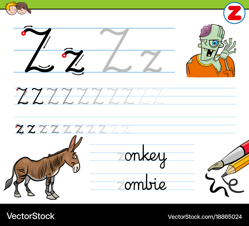 How to write letter z worksheet for kids Vector Image