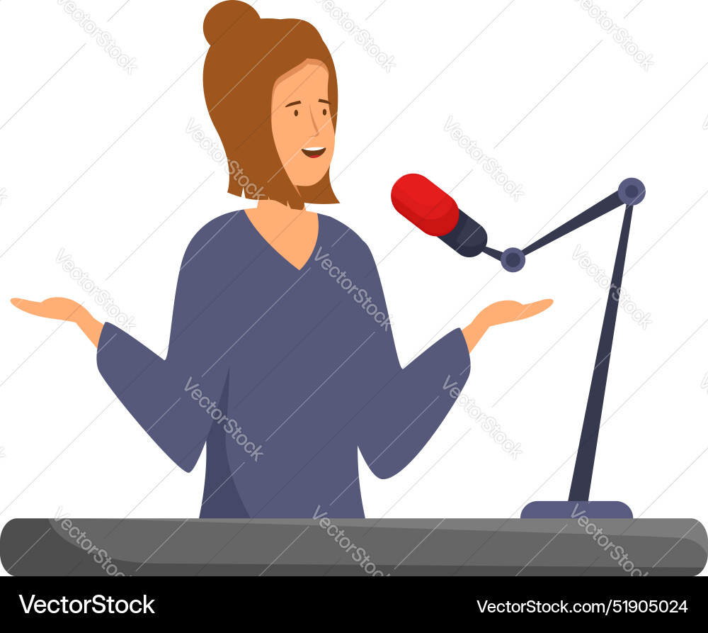 Radio host speaking into microphone in studio Vector Image