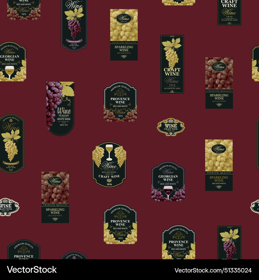 Seamless pattern with ornate wine labels Vector Image