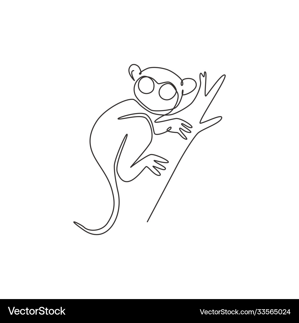 Single one line drawing funny tarsier Royalty Free Vector