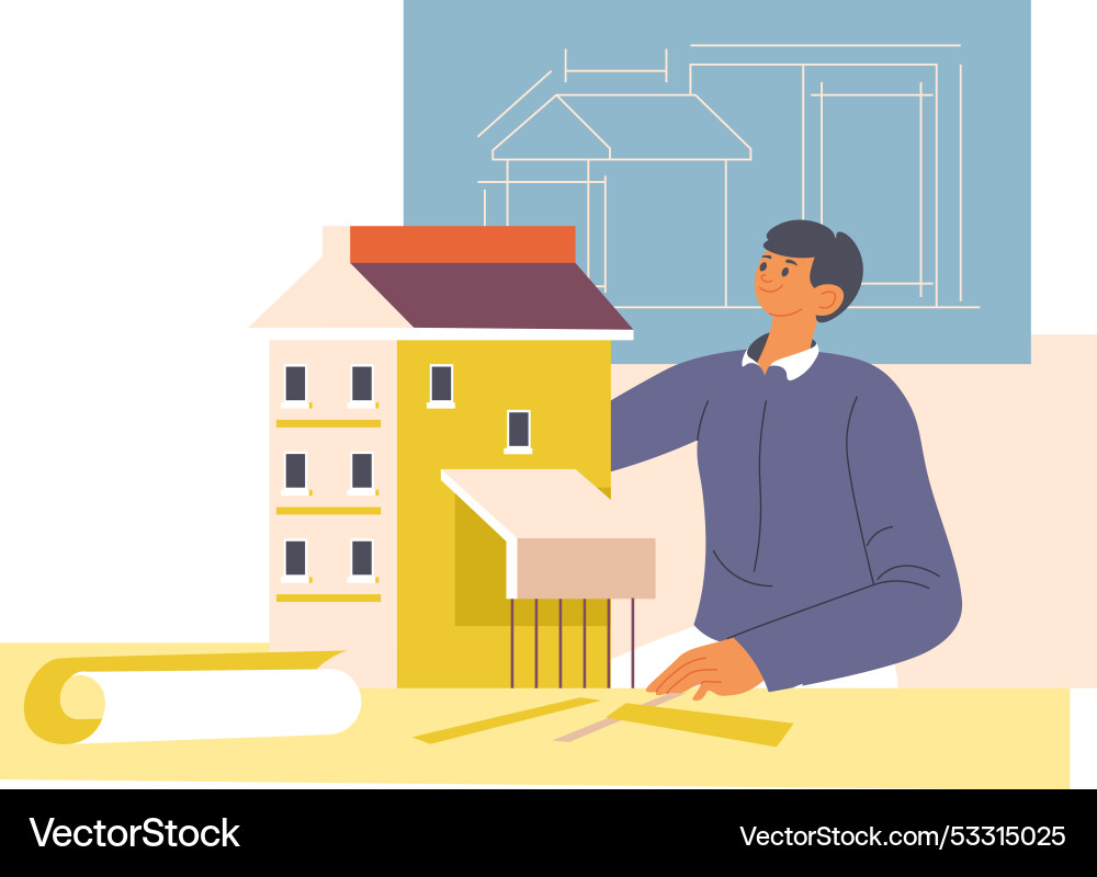 Architect working on house model Royalty Free Vector Image