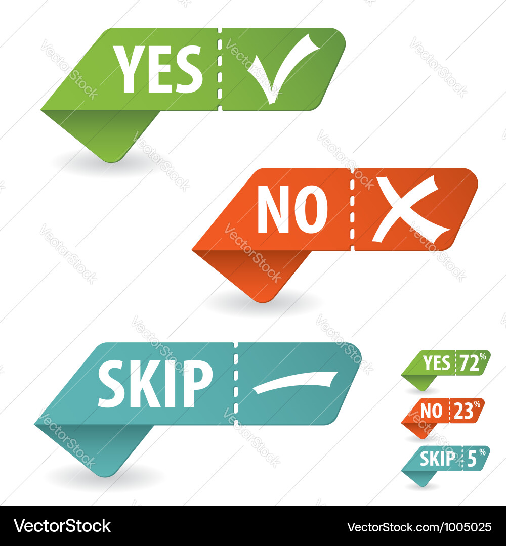 Mark Aufkleber überprüfen - Ja Nein Skip Vektorbild
