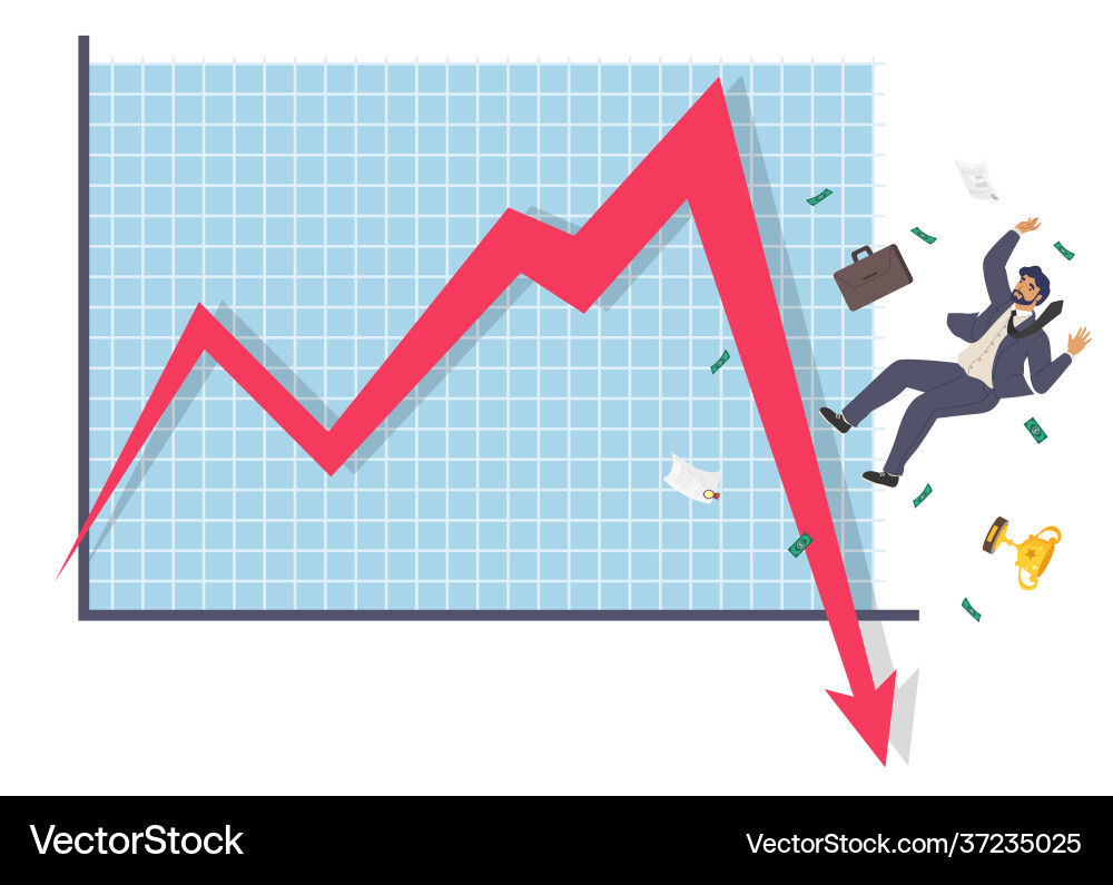 Falling businessman and down arrow chart flat Vector Image