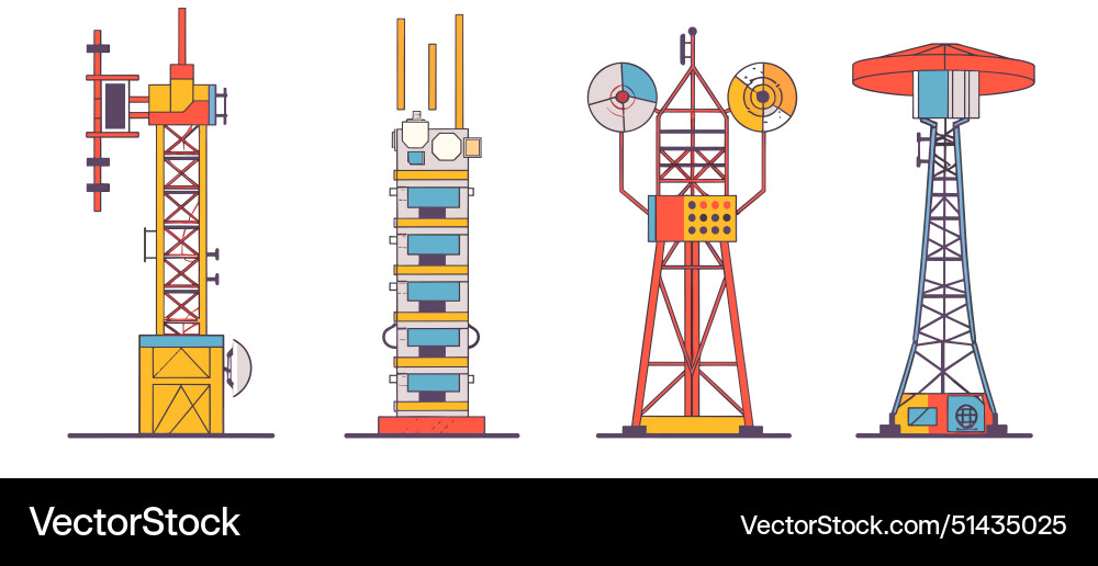 Four different types towers vibrant Royalty Free Vector