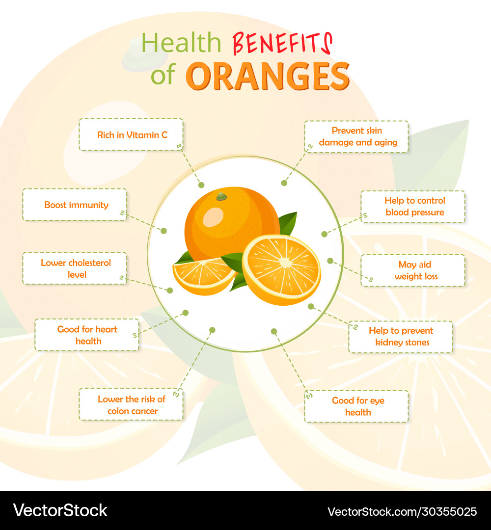 Health benefits orange oranges nutrients Vector Image