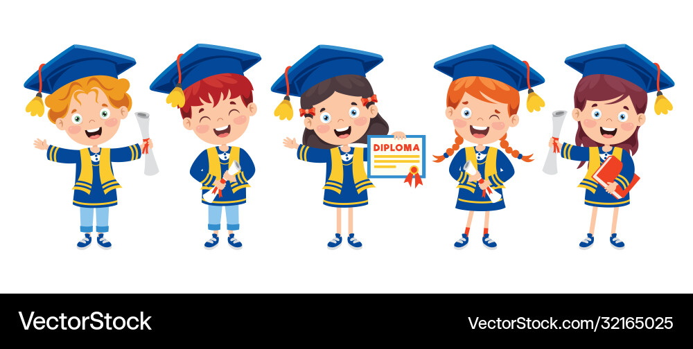 Kids in graduation costume Royalty Free Vector Image