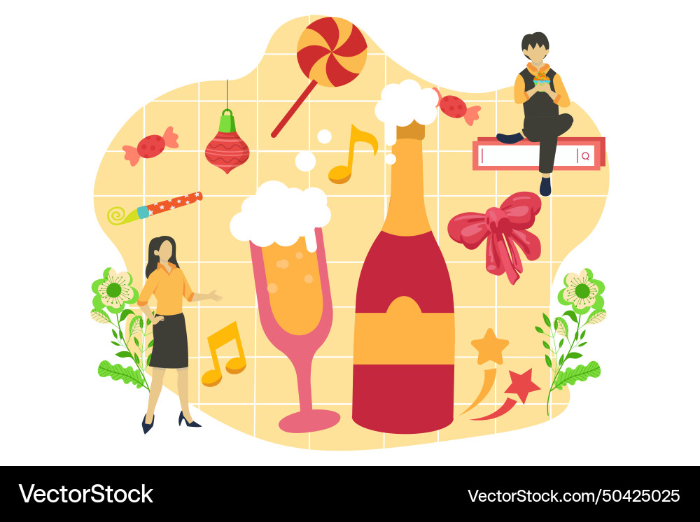 New year party flat design Royalty Free Vector Image