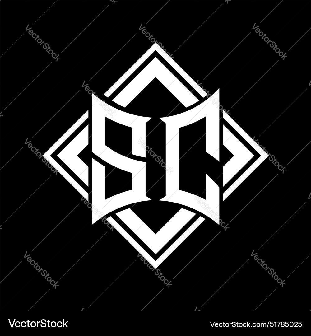 Sc letter logo abstract shield shape with square Vector Image
