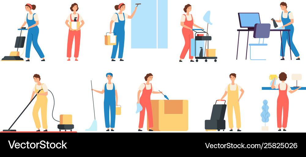 Cleaner persons cleaning service workers male Vector Image