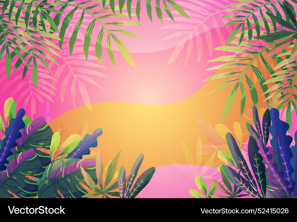 Gradient background and tropical leaves Royalty Free Vector
