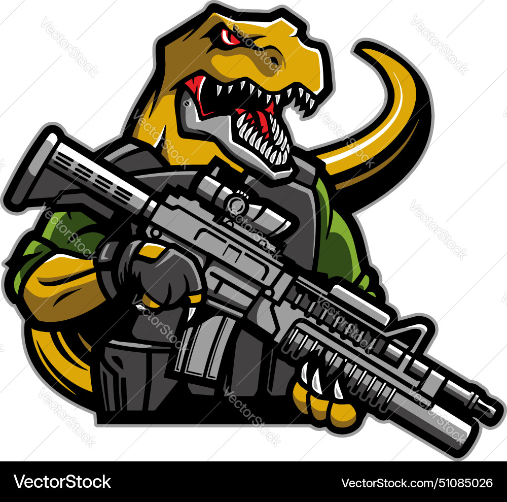 Military angry raptor with machine gun Royalty Free Vector