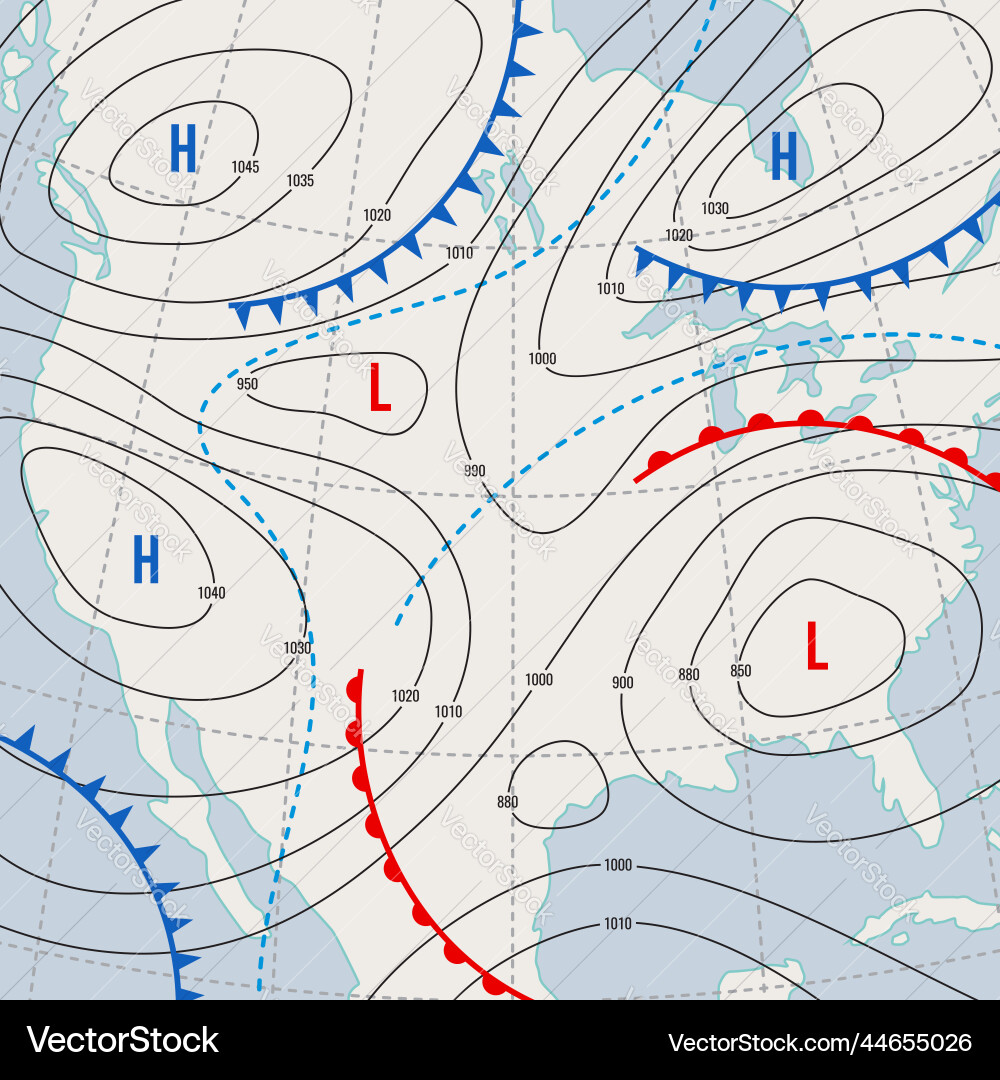 Weather forecast meteorology isobar usa map Vector Image