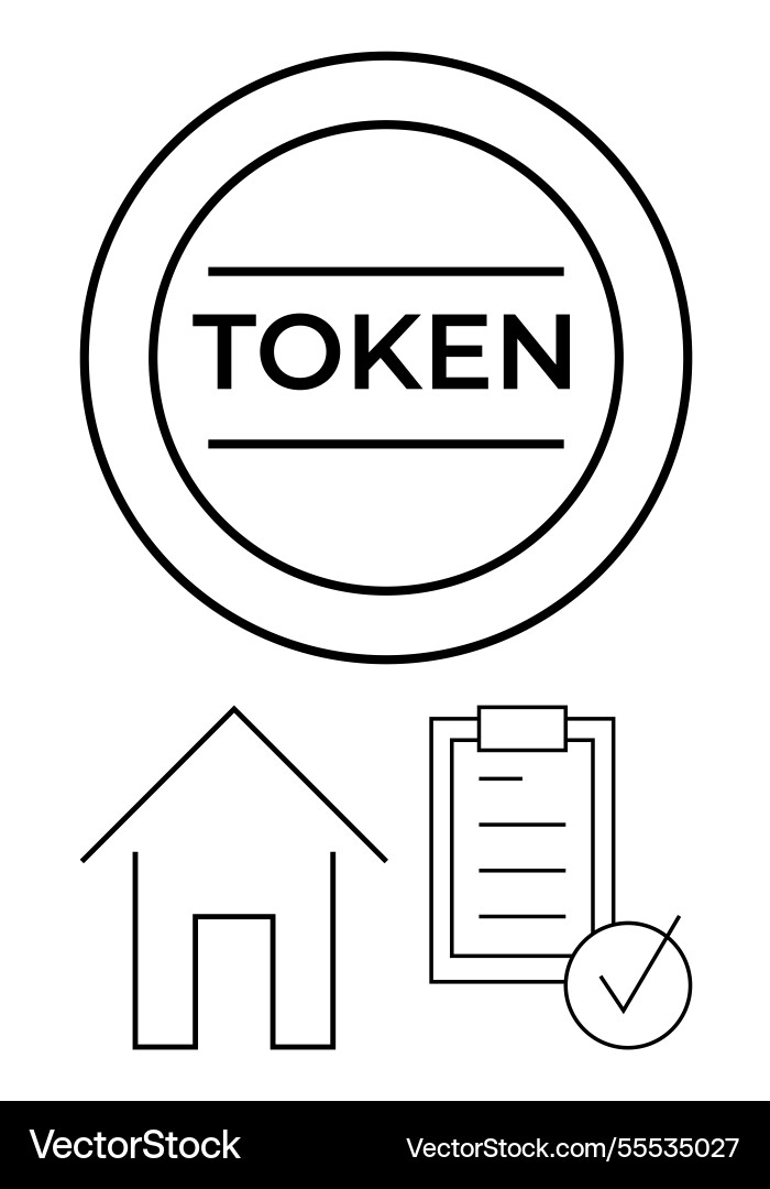 Circular Token Haus Umriss Checkliste mit Tick Vektorbild