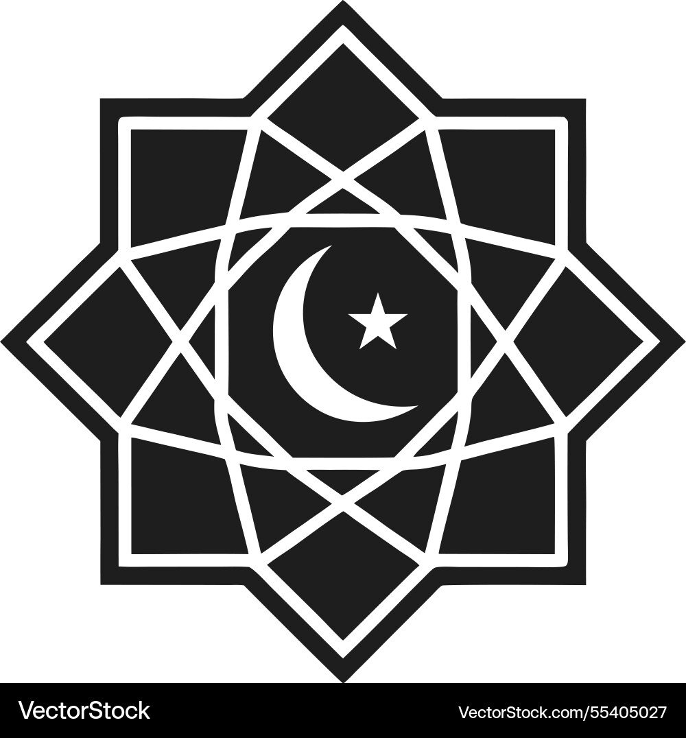 Islamic geometric design with crescent moon and Vector Image