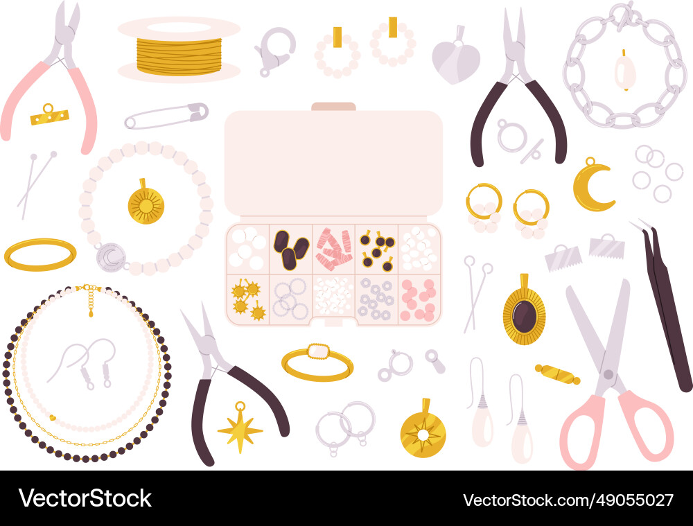 Jewelry making tools and accessories creating Vector Image