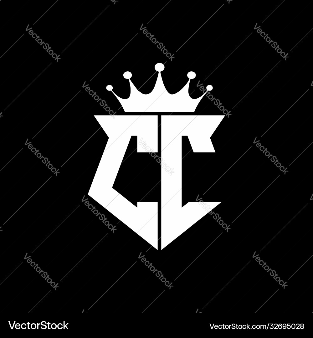 Cc logo monogram shield shape with crown design Vector Image