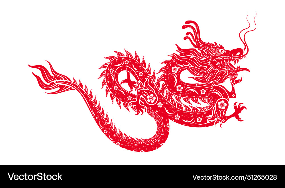 Chinese dragon red flower pattern isolated Vector Image