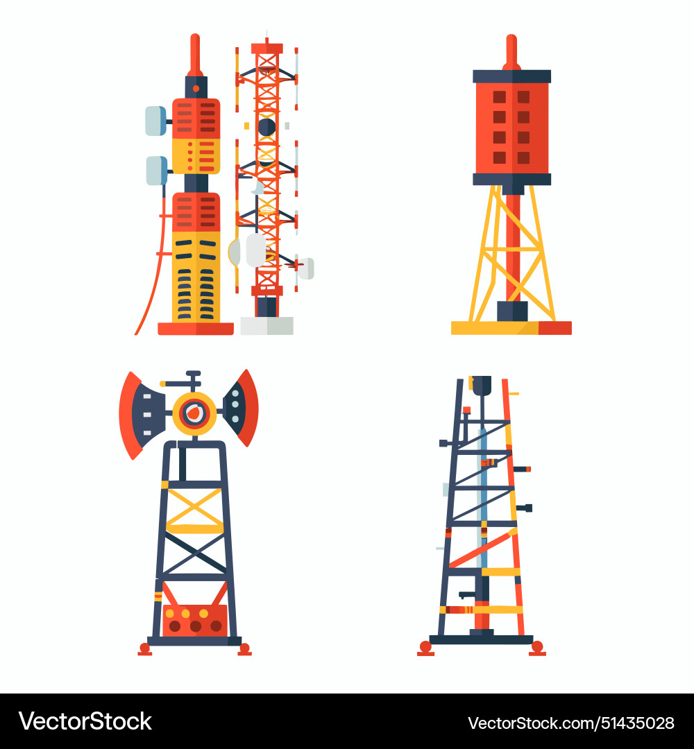 Flat design various oil rigs Royalty Free Vector Image