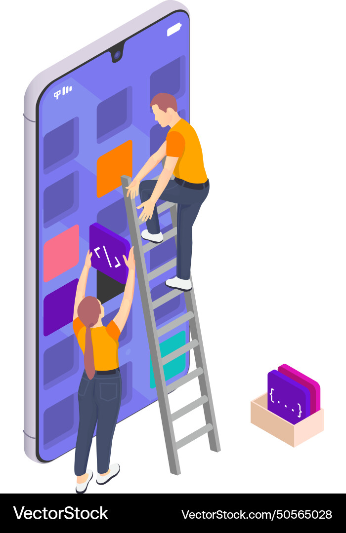 Installing smartphone apps composition Royalty Free Vector