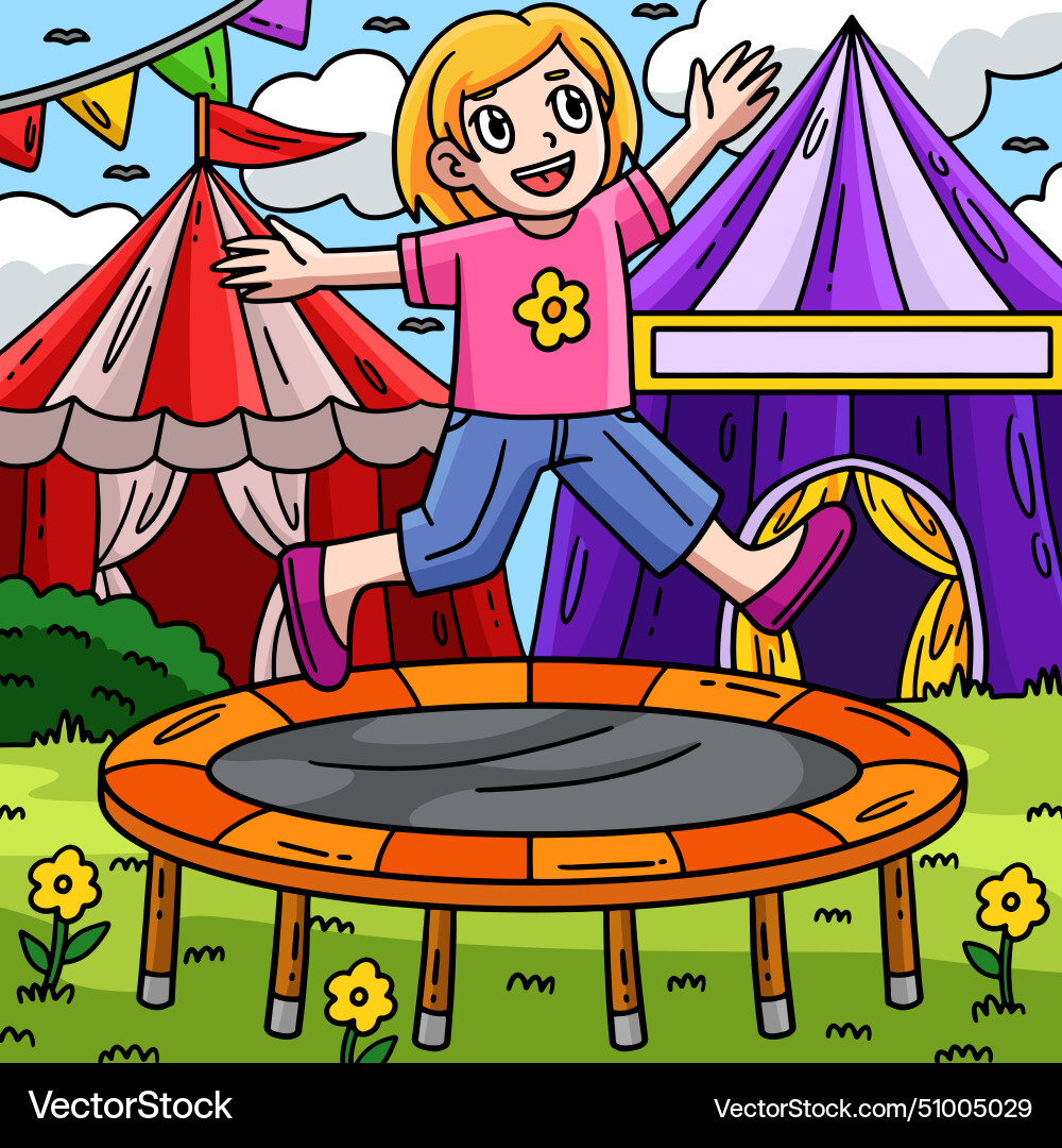 Circus child and trampoline colored cartoon Vector Image