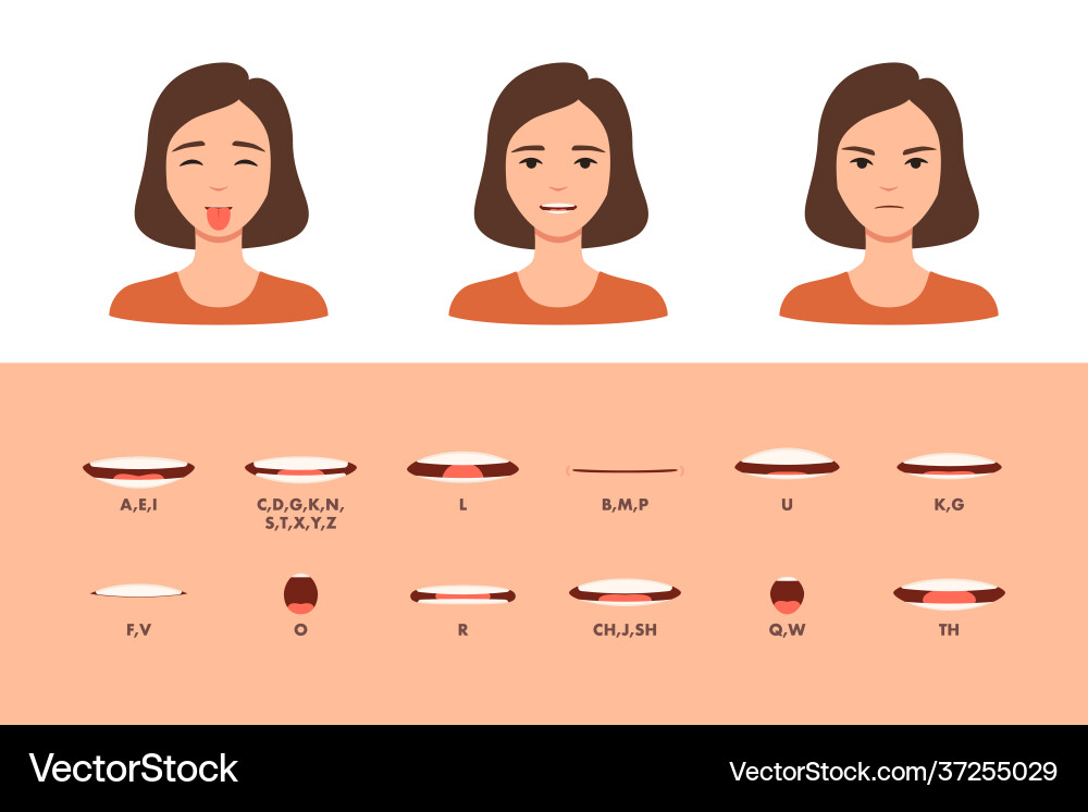 Letter Sound Mouth Expressions Royalty Free Vector Image