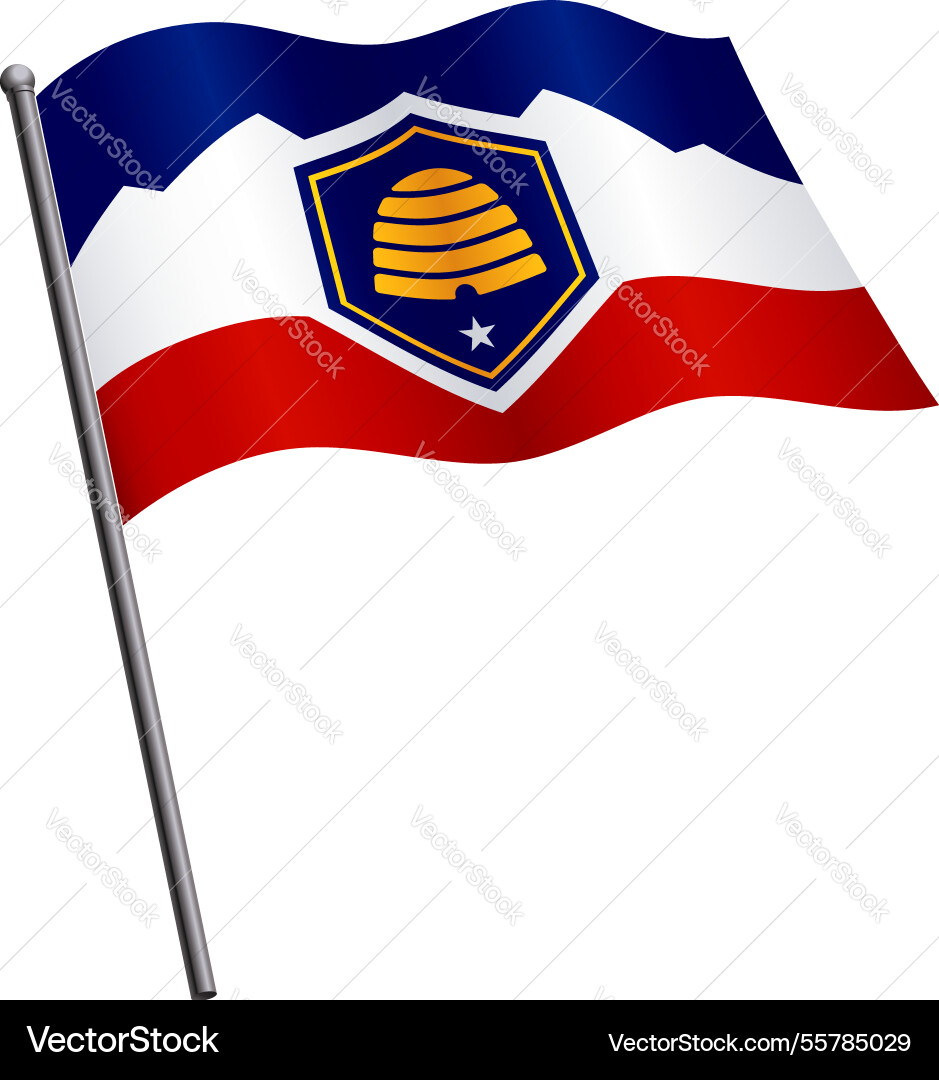 New utah ut state flag flying on flagpole Vector Image
