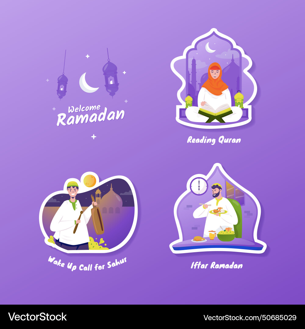 Ramadan kareem greeting sticker set Royalty Free Vector