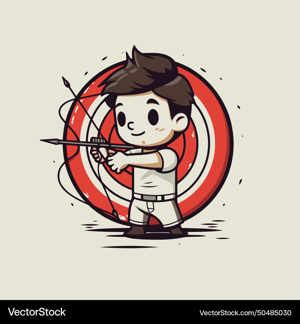 Cartoon boy aiming with a bow and arrow Royalty Free Vector