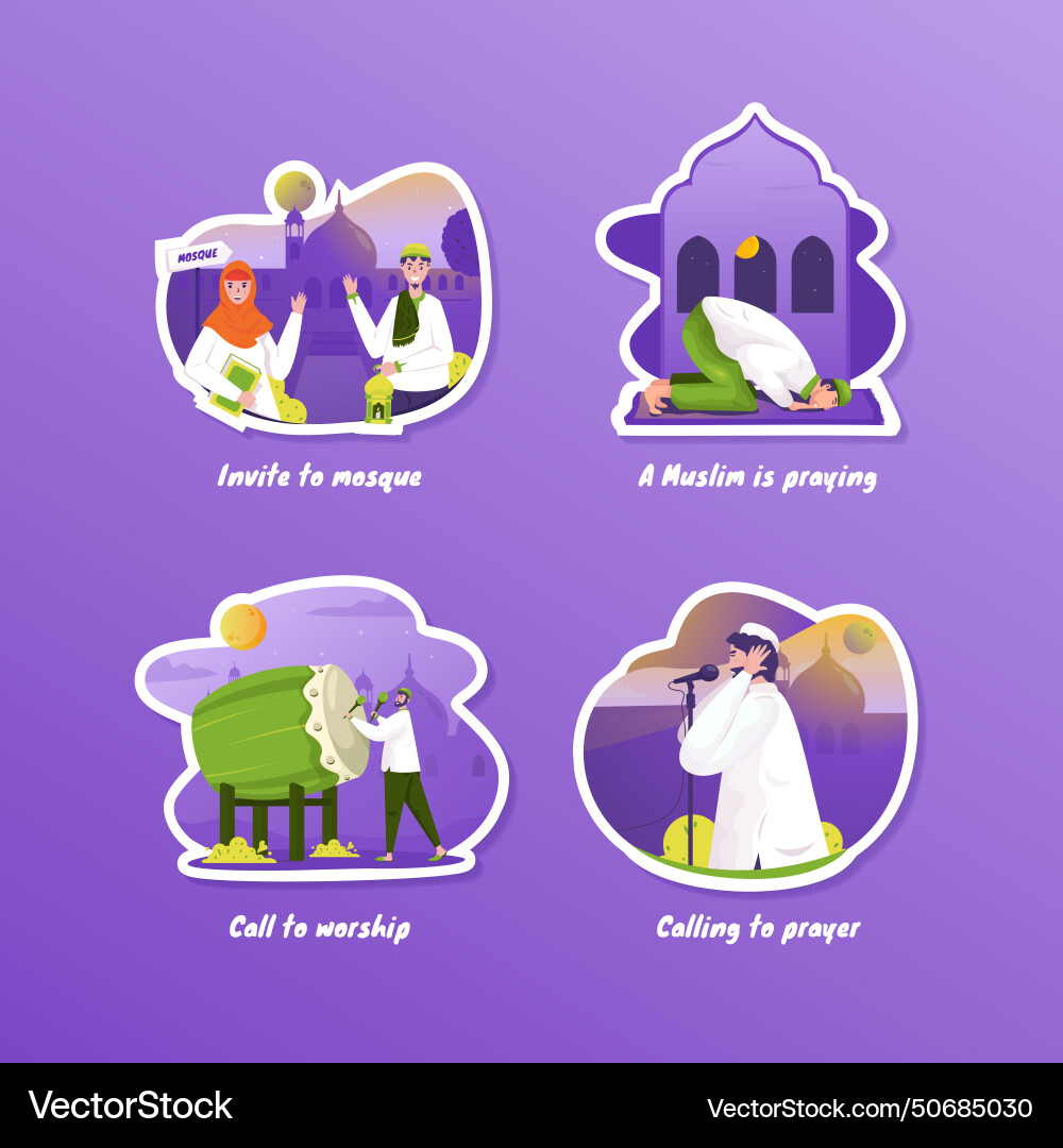 Islamic muslim ramadan worship stiker set Vector Image
