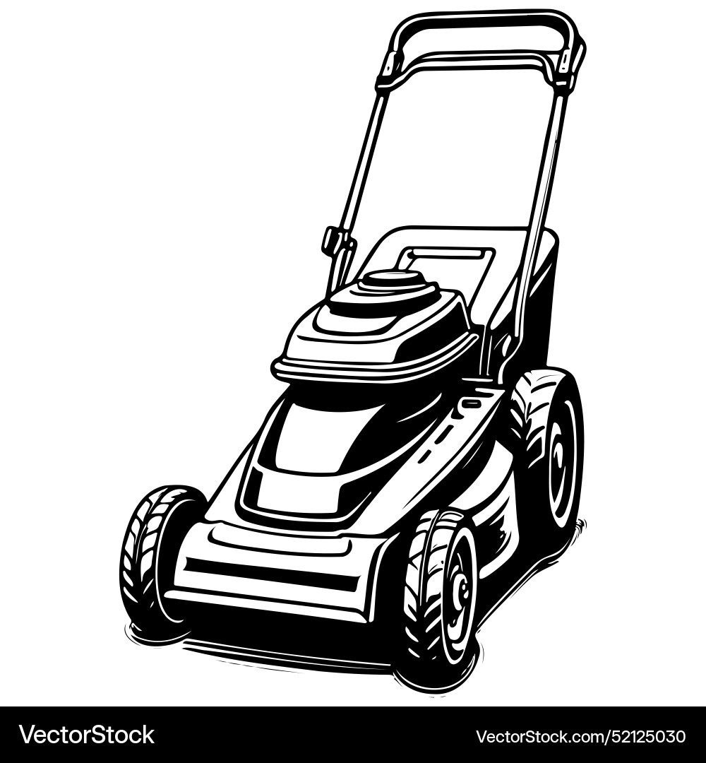 Lawnmower black hand drawn line transparent Vector Image