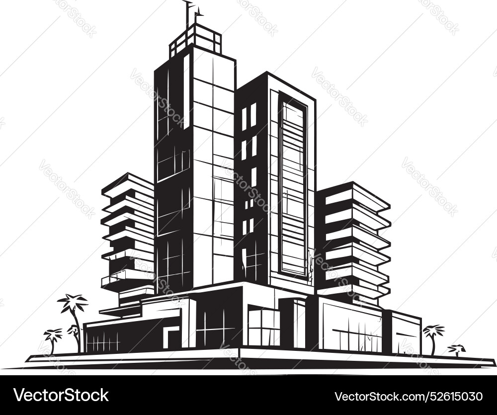 Midnight commercial tower outline black Royalty Free Vector