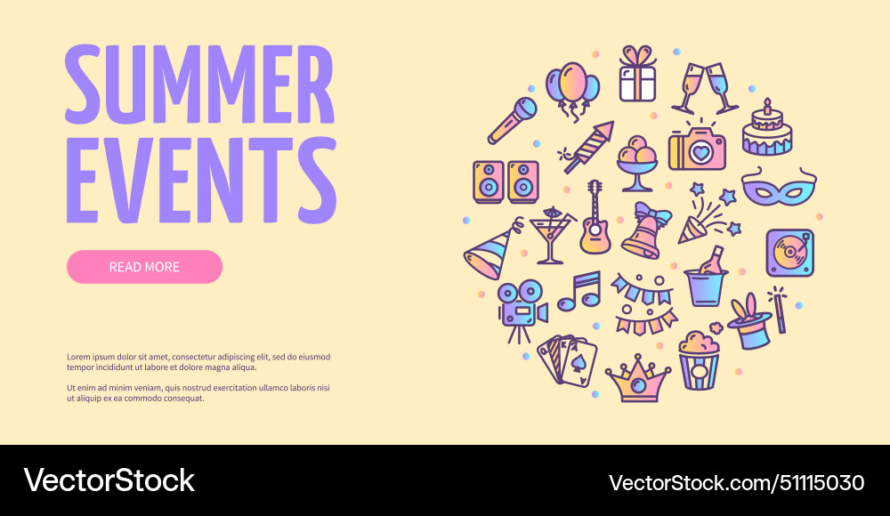 Summer events party concept horizontal placard Vector Image