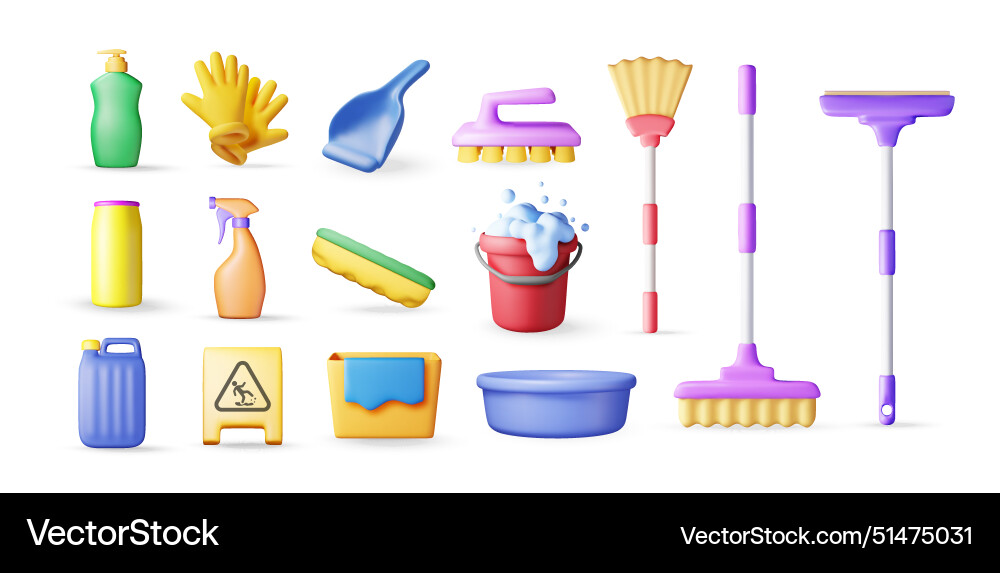 3d set of home cleaning tools isolated Royalty Free Vector