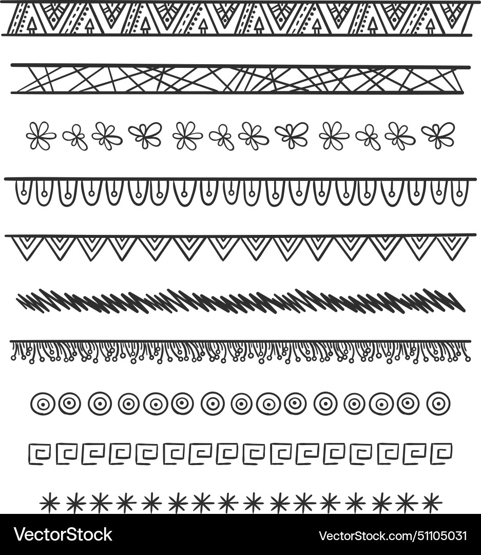 Doodle horizontal border set trendy cute dividers Vector Image