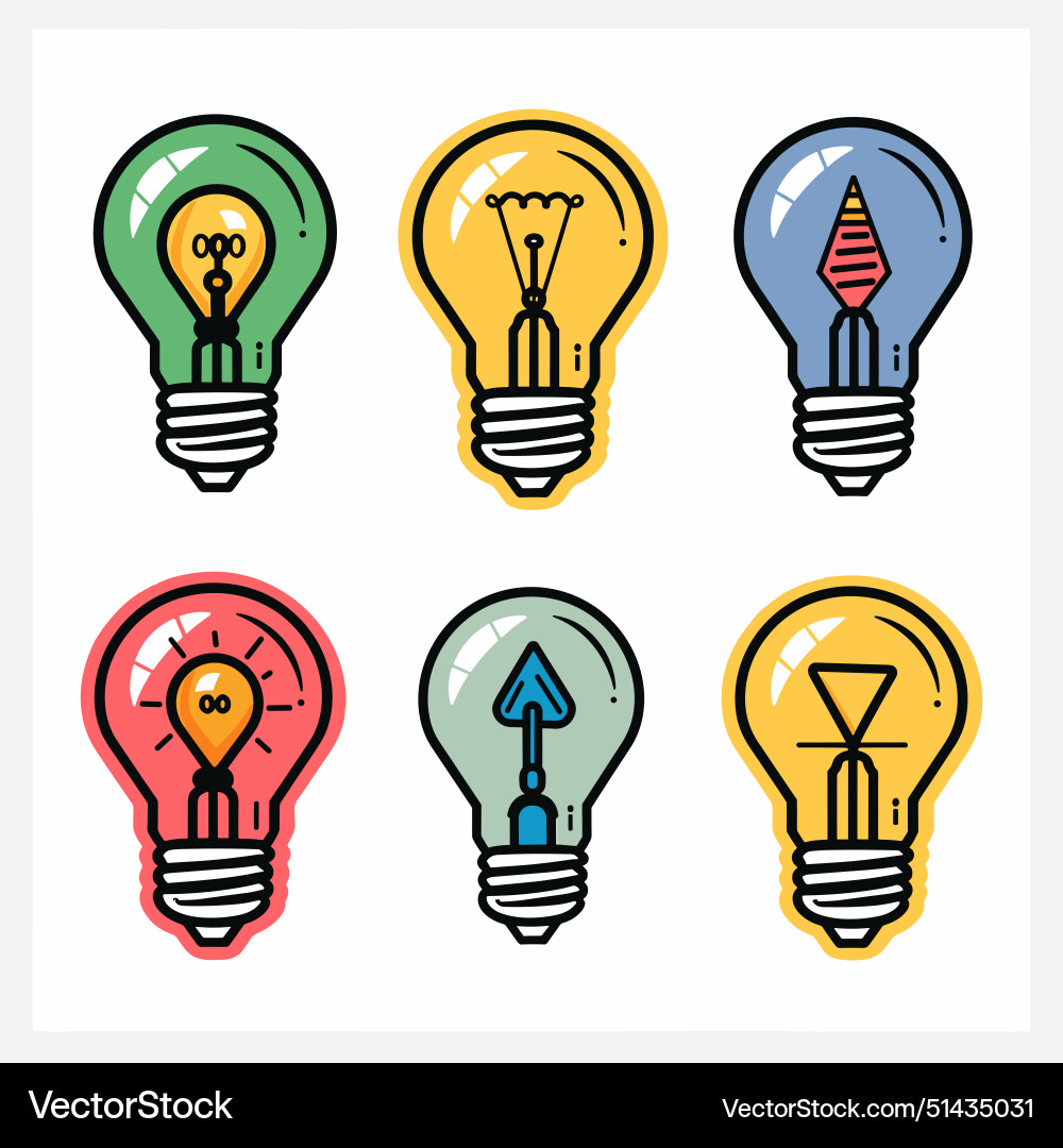 Six stylized light bulb icons representing Vector Image