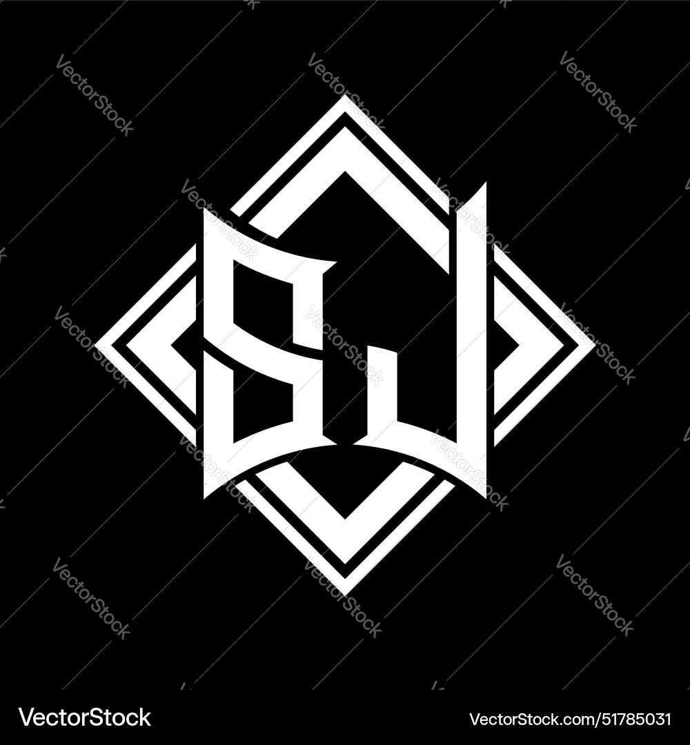 Sj letter logo abstract shield shape with square Vector Image