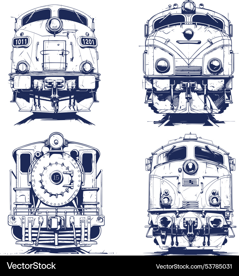 Trains sketches set locomotive train front view Vector Image