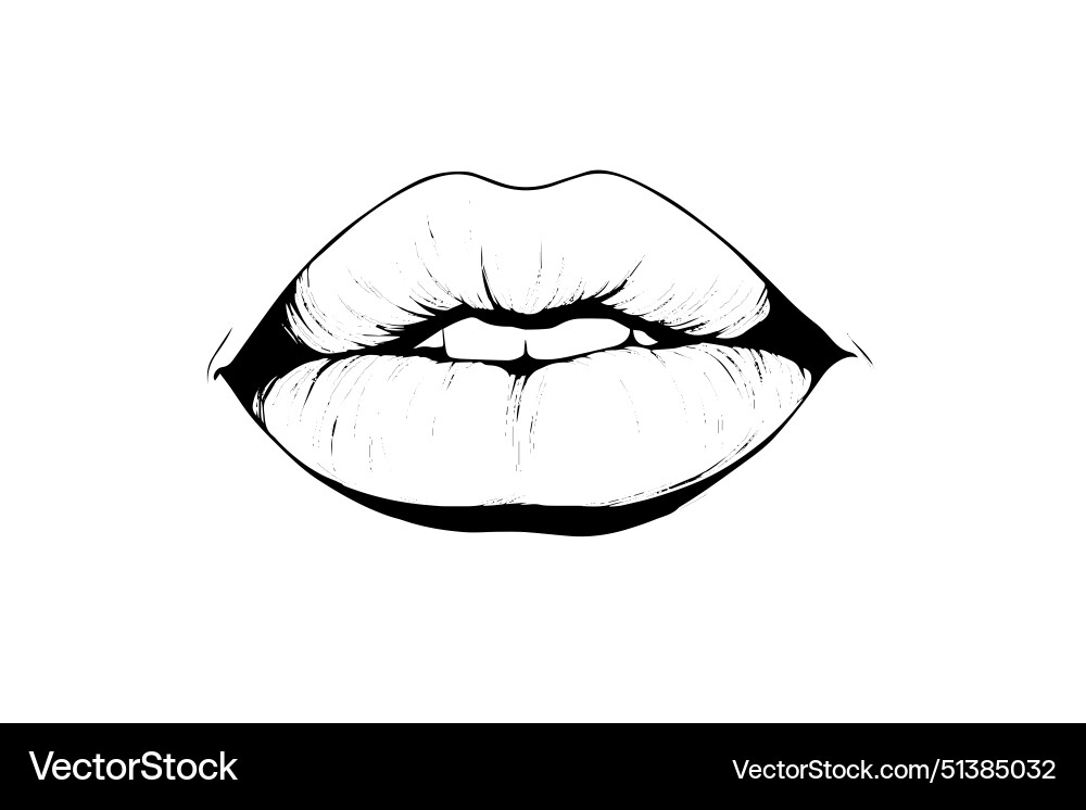 Lips ink sketch collage element engraved style Vector Image