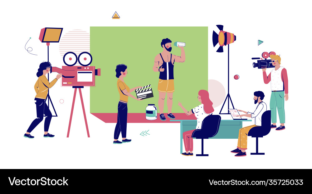 Advertising video production flat Royalty Free Vector Image