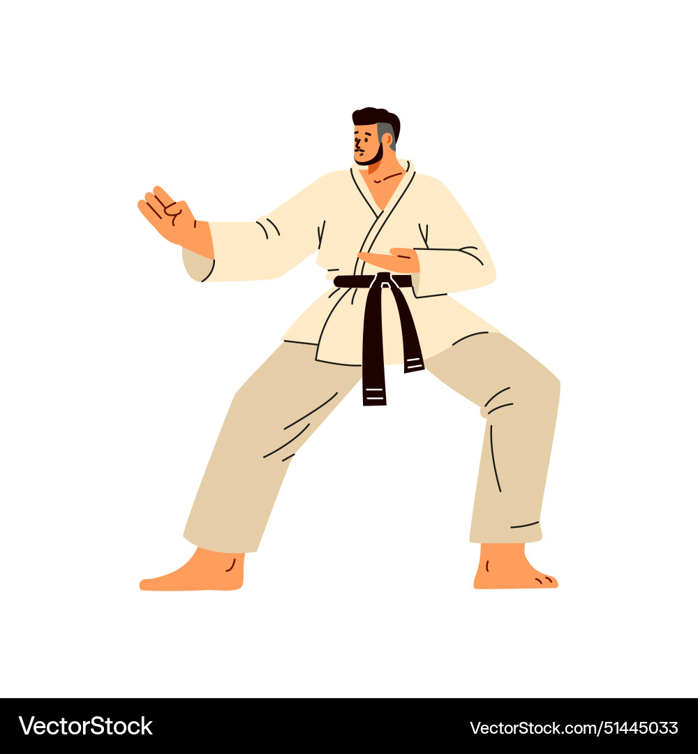 Karate man fighter in kimono and black belt flat Vector Image
