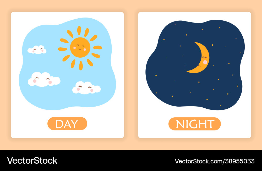 Opposite adjective words with day and night Vector Image