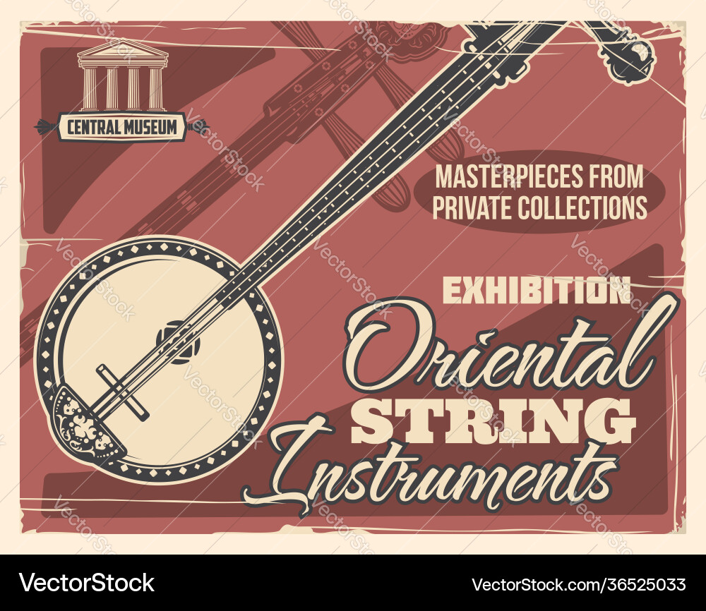 Oriental string music instruments banner Vector Image